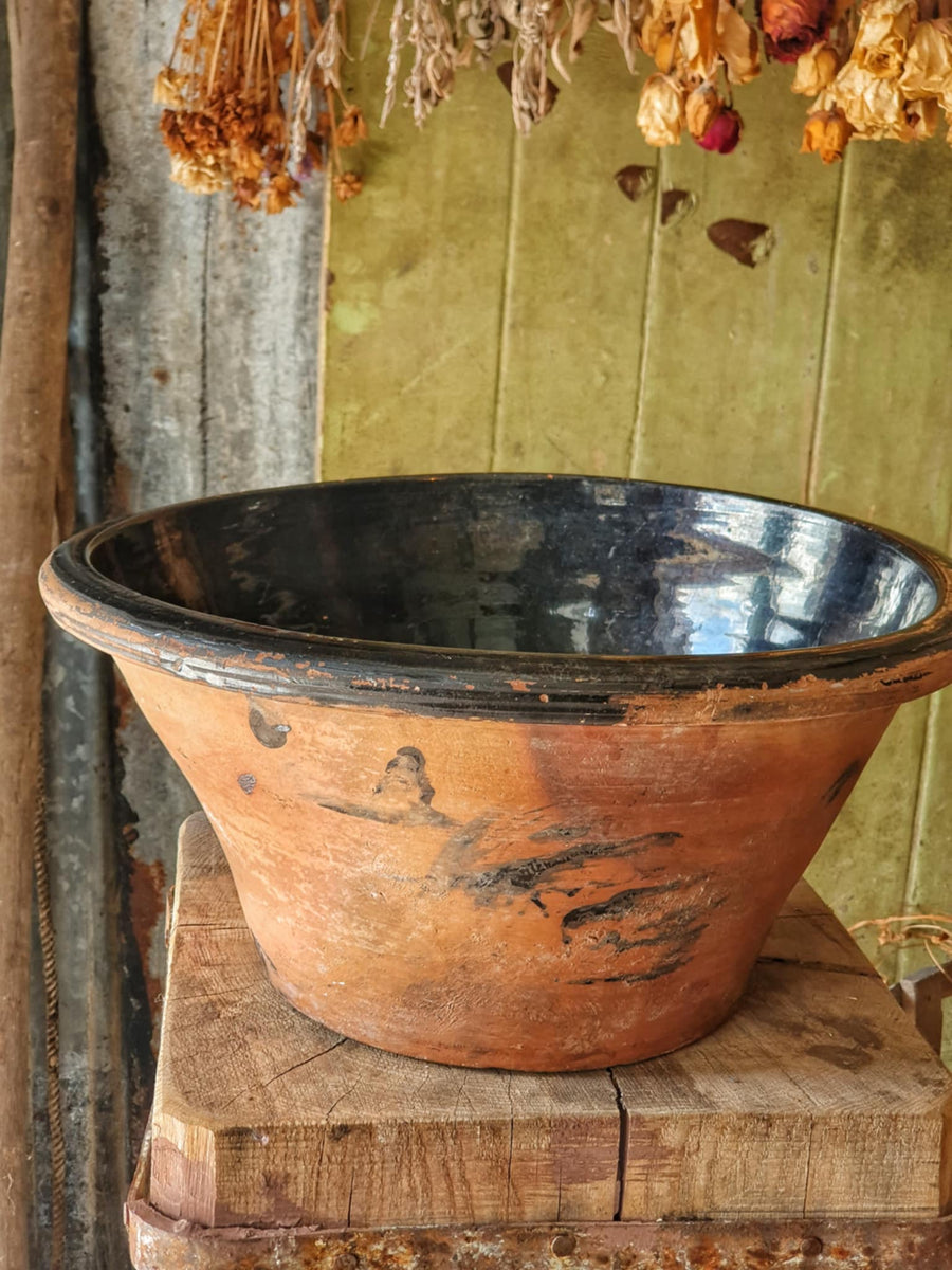 Early Buckley Pottery Bowl – Rustic Welsh Dairy Pancheon – Dusty Gems 1